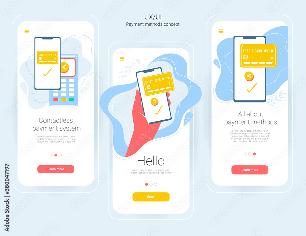 Payment Ux/UI onboarding web page templates. Wireless payment with ...