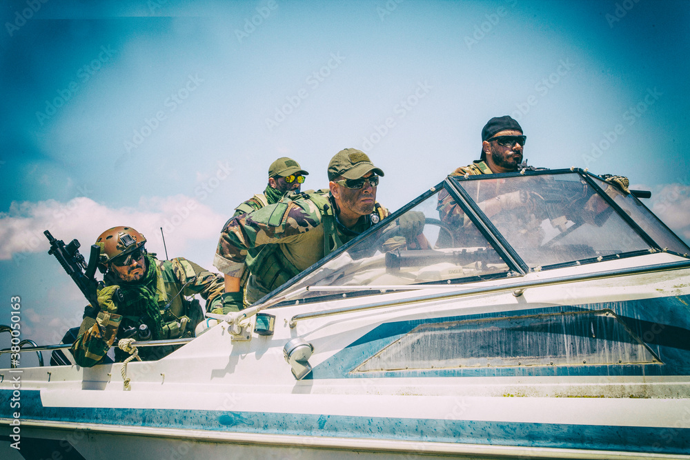 Navy SEALs team fighters, army special operations soldiers squad, in ...