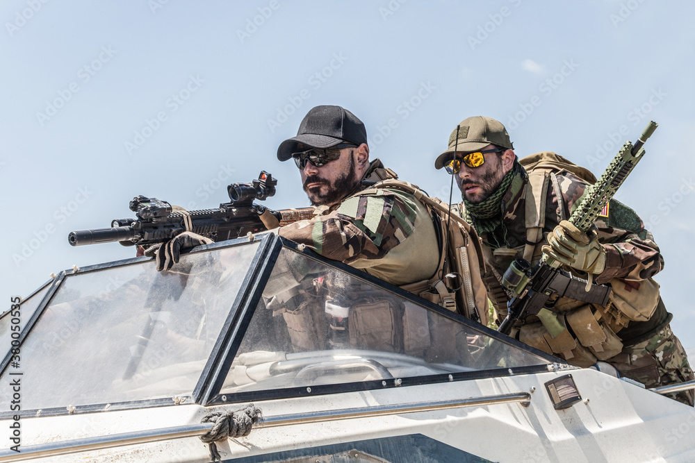 Navy SEALs team fighters, army special operations soldiers squad, in ...