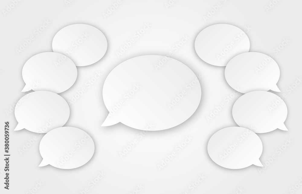 Infographic design with white communication bubbles on the grey ...