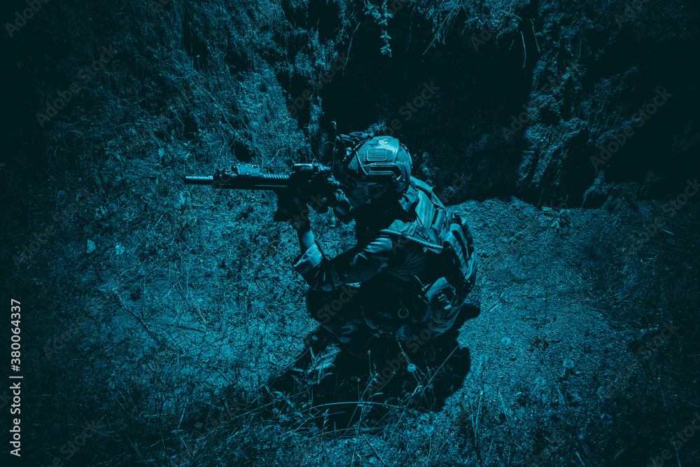 Army soldier, special forces infantryman in combat uniform and helmet ...