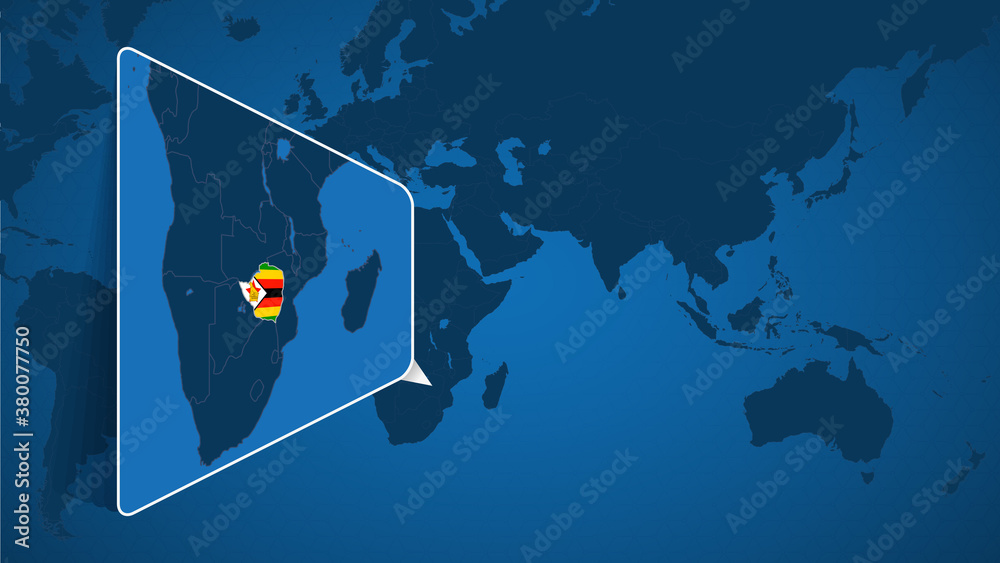 Location of Zimbabwe on the World Map with Enlarged Map of Zimbabwe ...