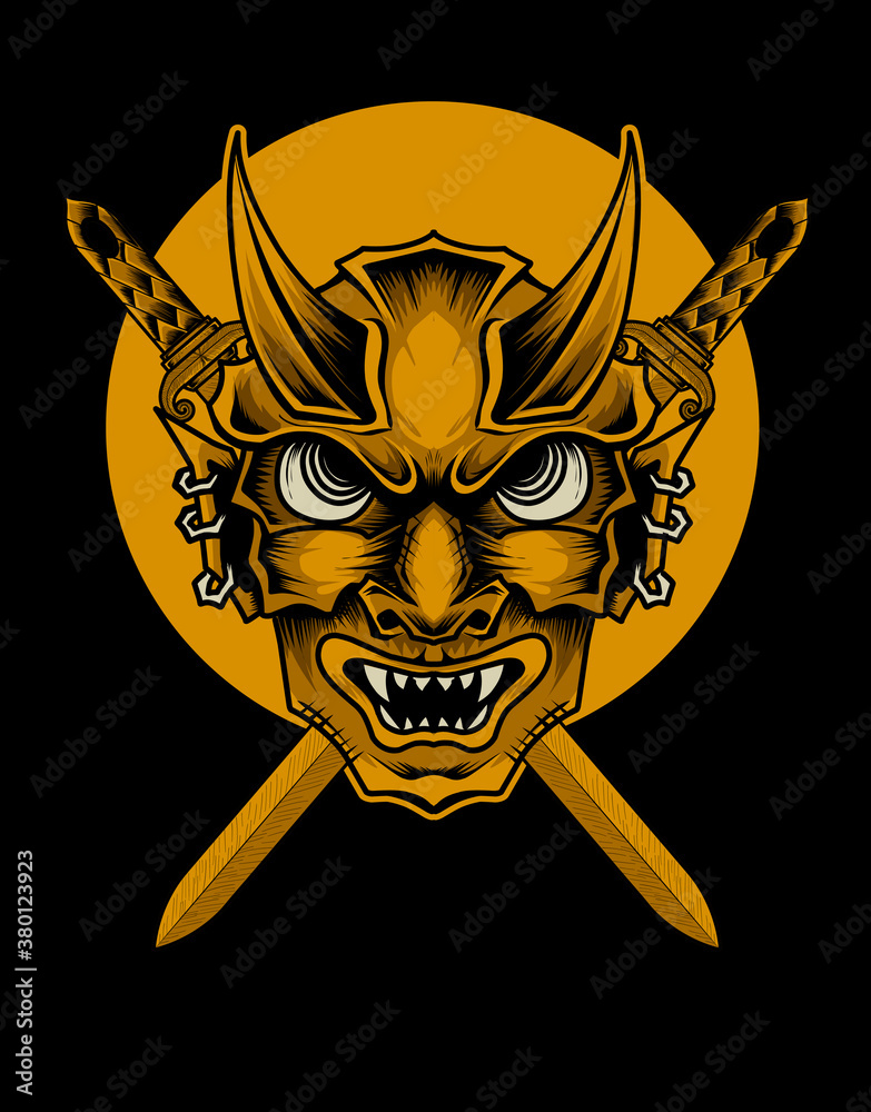 Oni mask demon face vector illustration art. Stock Vector | Adobe Stock