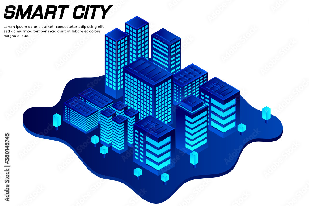 Smart city or intelligent building isometric vector concept. Smart ...