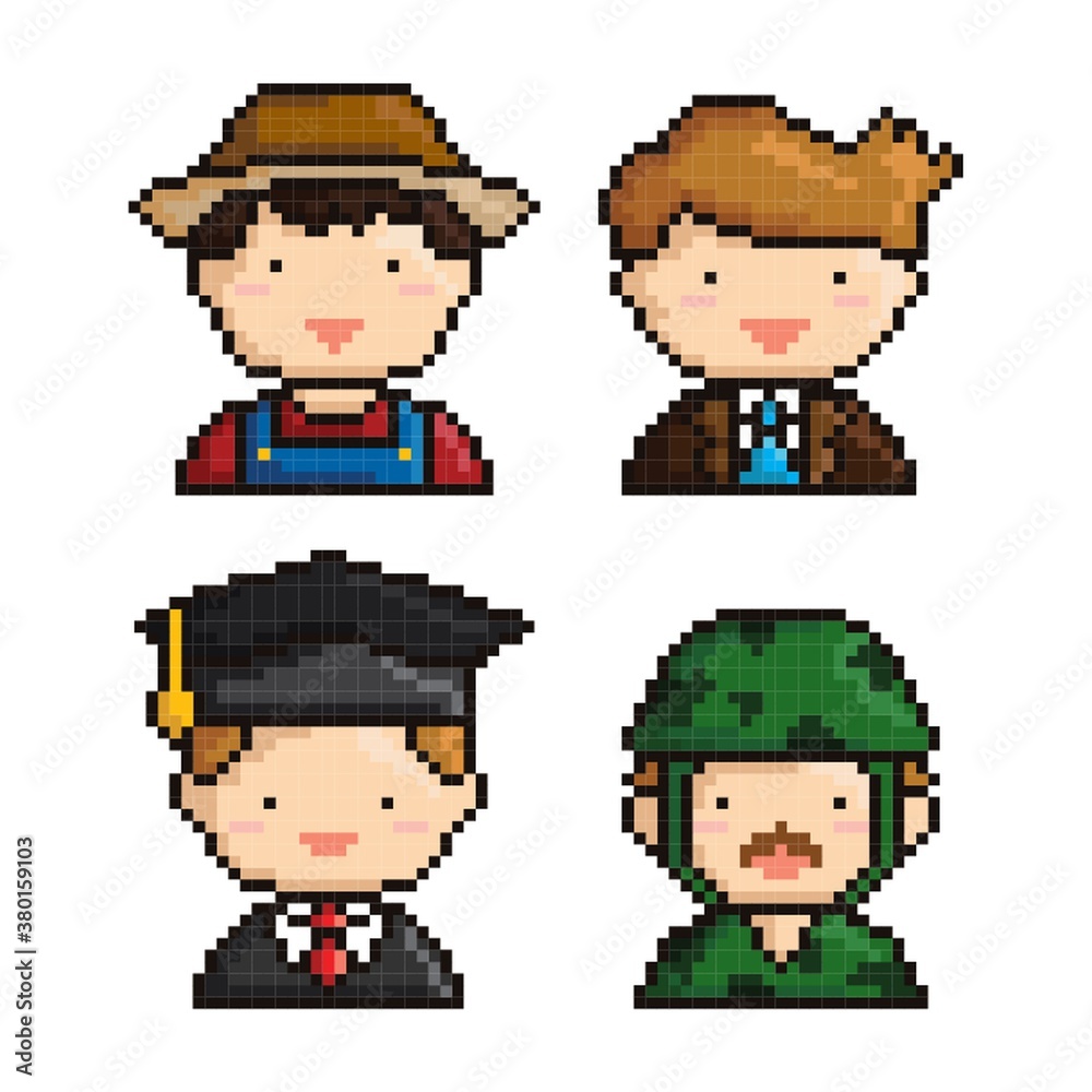 Collection of pixel art people Stock Vector | Adobe Stock