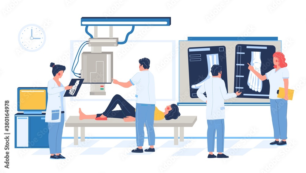 Fluoroscopy exam in hospital, clinic, flat vector illustration. Patient ...