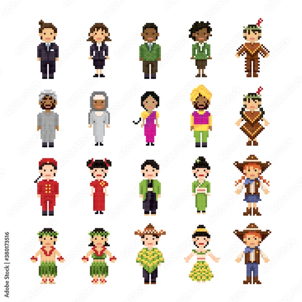 Set of pixel art people icons Stock Vector | Adobe Stock