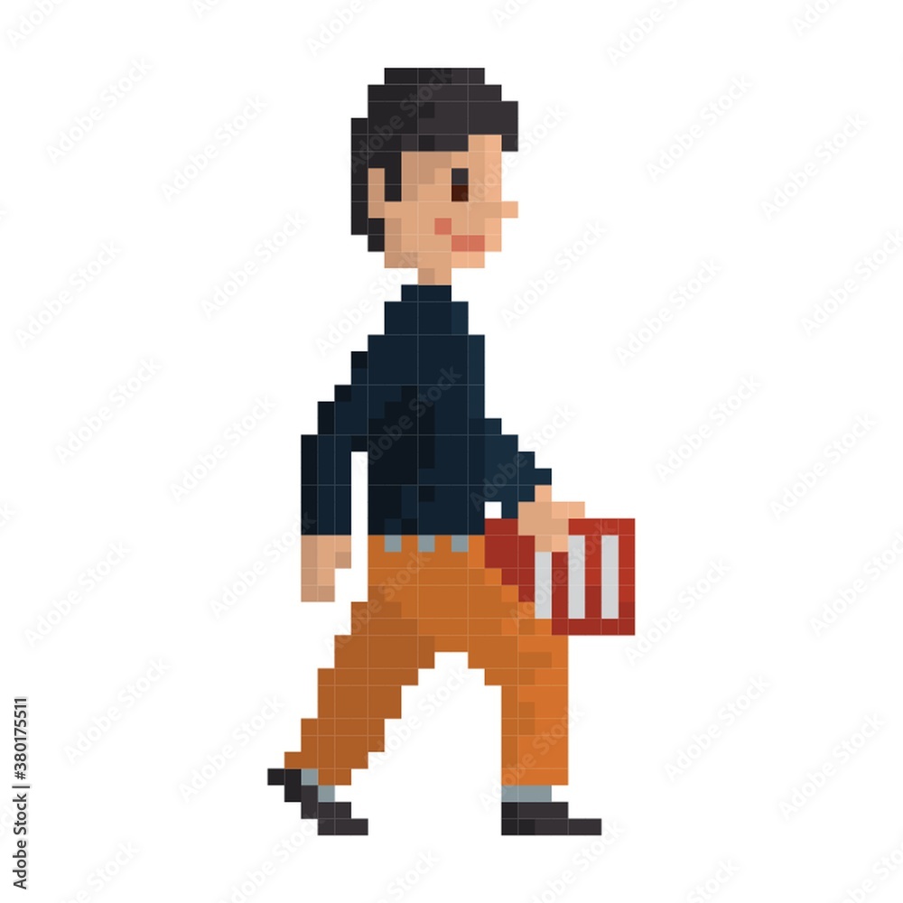 Pixel art man with document Stock Vector | Adobe Stock
