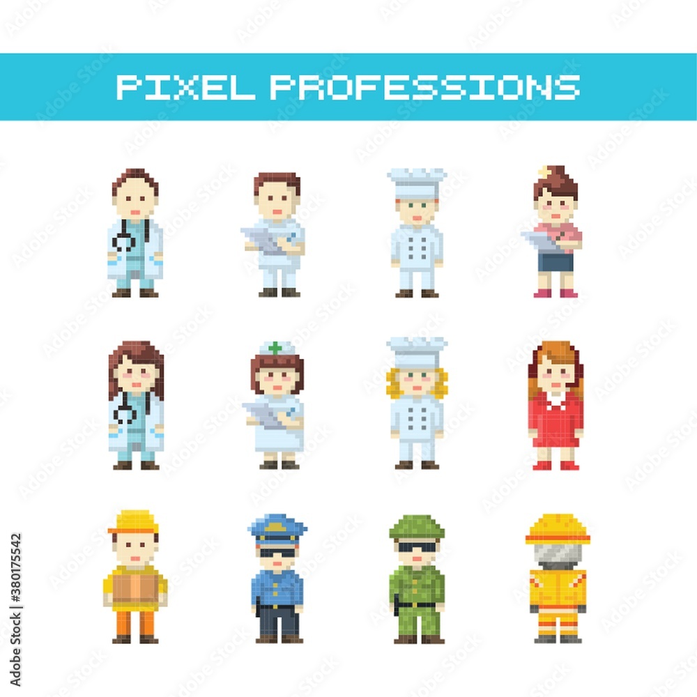 Set of pixel art professions icons Stock Vector | Adobe Stock