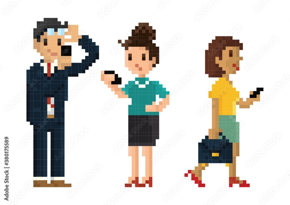Pixel art businessman and businesswoman Stock Vector | Adobe Stock