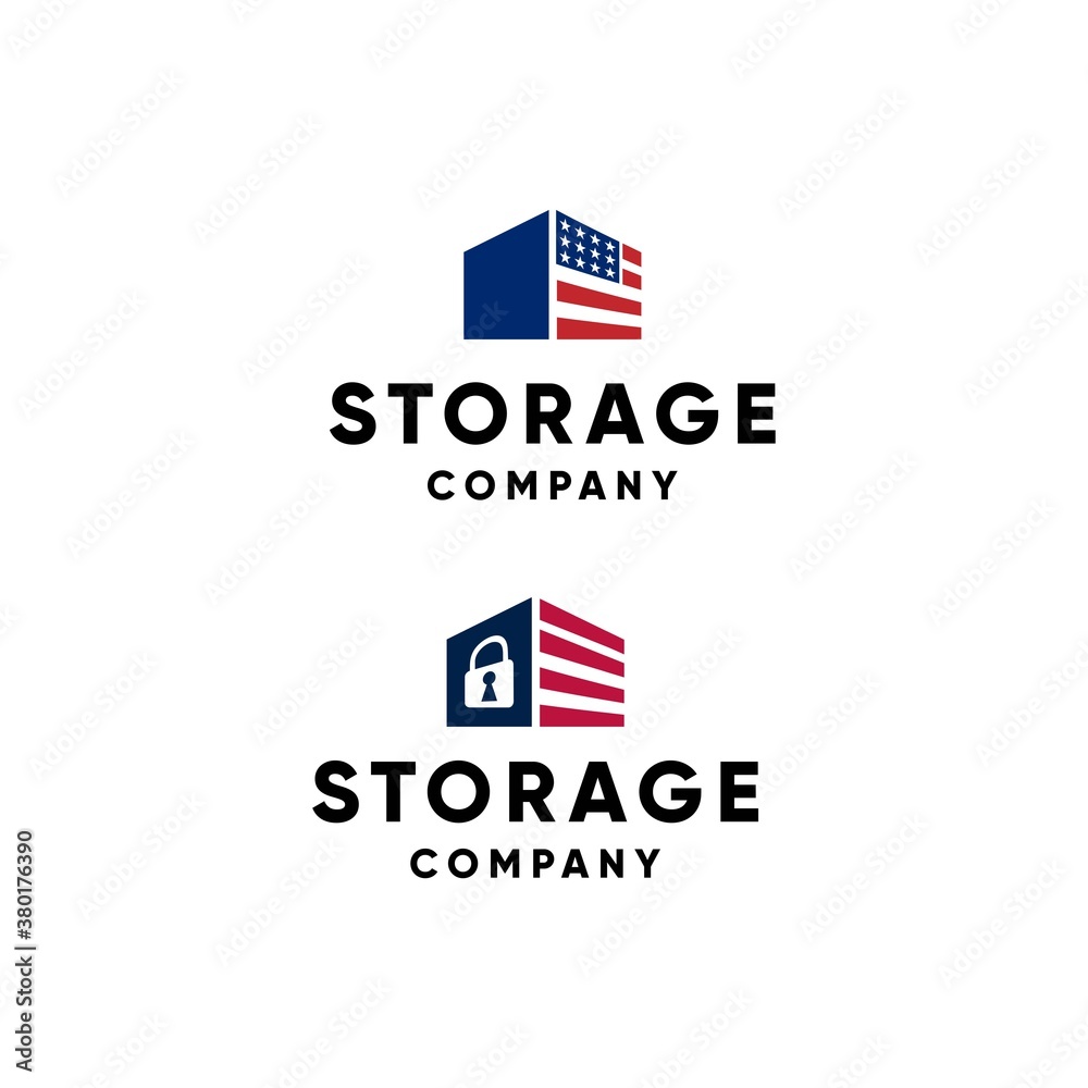 self storage icon logo design vector with USA flag concept and padlock ...