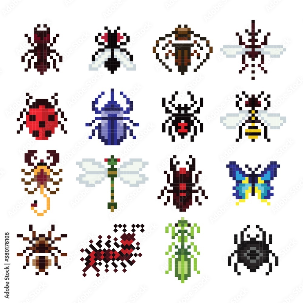 collection of pixel insects and animals Stock Vector | Adobe Stock