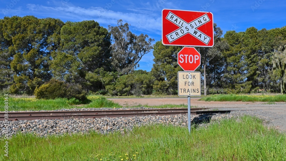 Red Railway and Stop Sign at NSW Country Crossing Stock Photo | Adobe Stock