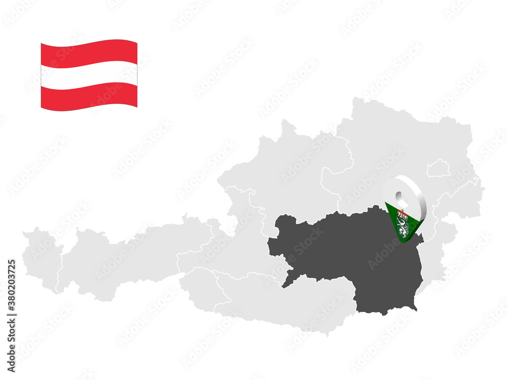 Location of Styria map Austria. 3d location sign similar to the flag of ...