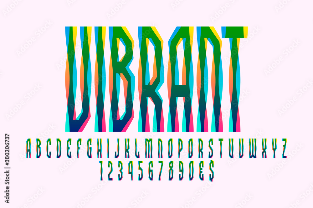Vibrant artistic display font. Colorful wavy letters, numbers and ...