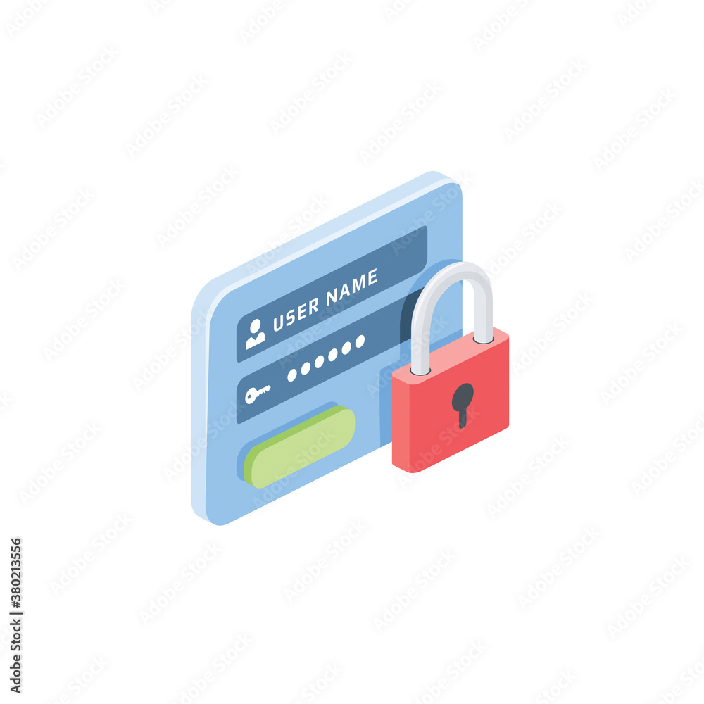 Login form authorization password lock. Vector 3d isometric, color web ...
