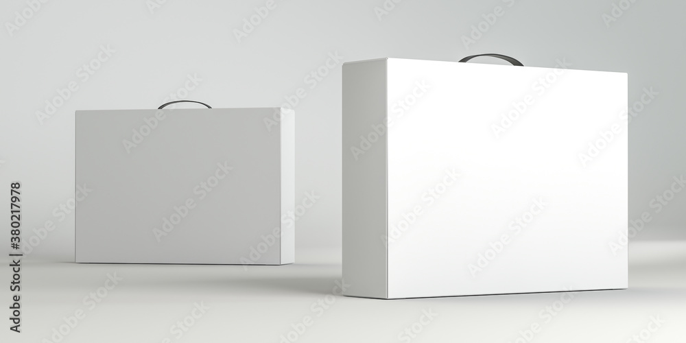 Set White Carton Box With Handle Mockup isolated, 3d render. Package ...
