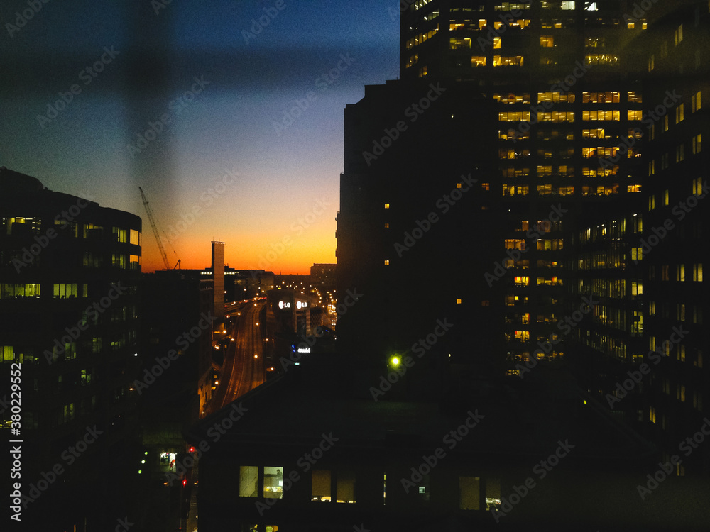 Sydney city through a window at night Stock Photo | Adobe Stock