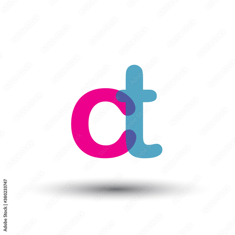 initial logo CT lowercase letter, blue and pink overlap transparent ...