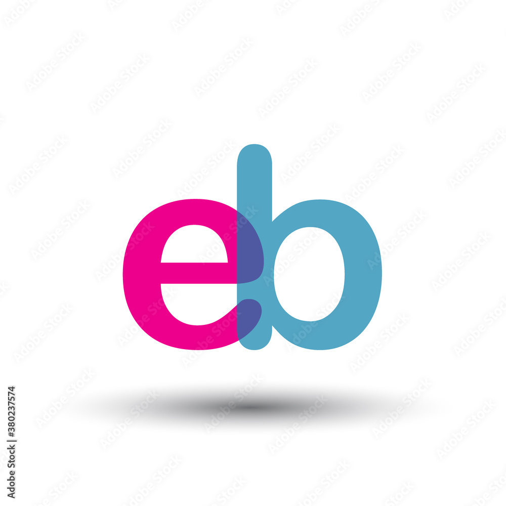 initial logo EB lowercase letter, blue and pink overlap transparent ...
