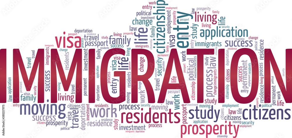 Immigration vector illustration word cloud isolated on a white ...