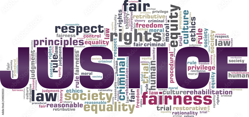 Justice vector illustration word cloud isolated on a white background ...