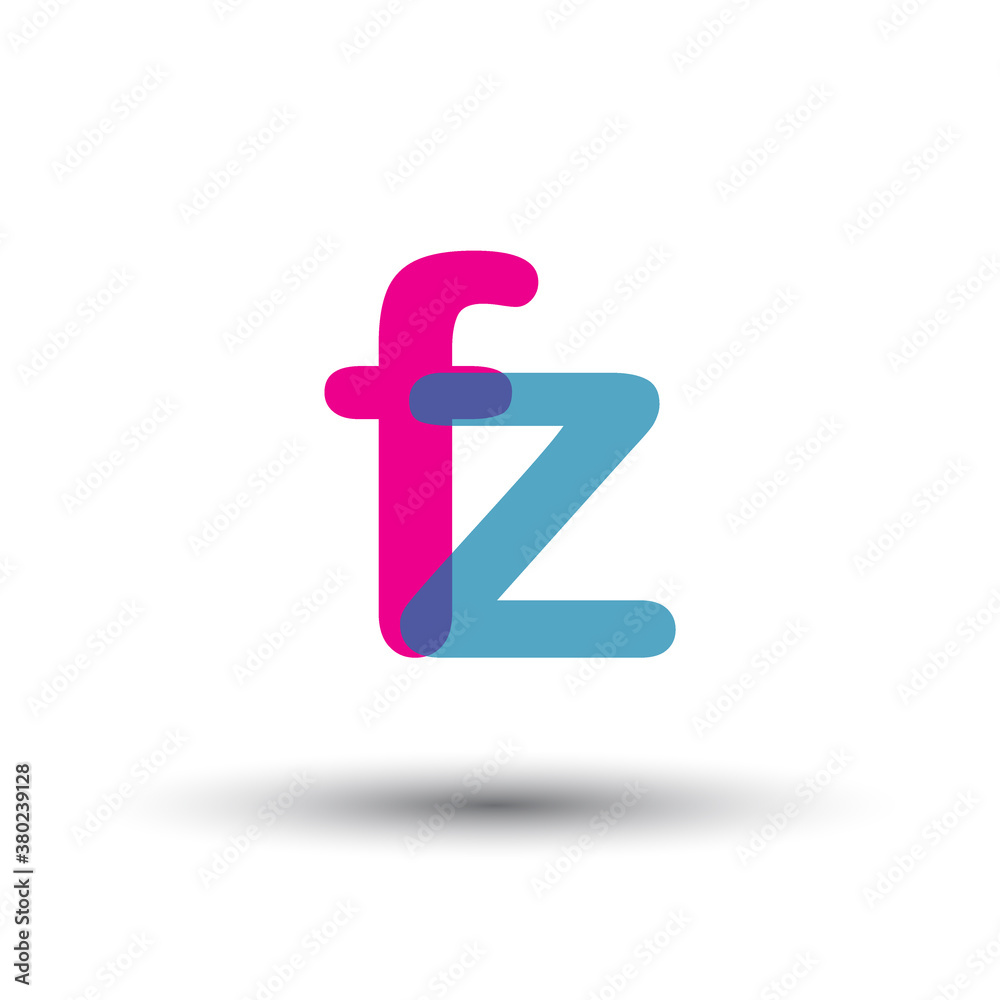initial logo FZ lowercase letter, blue and pink overlap transparent ...