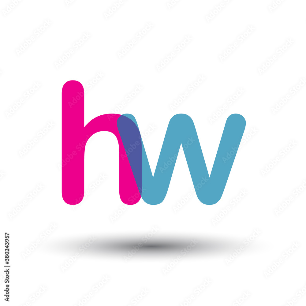 initial logo HW lowercase letter, blue and pink overlap transparent ...