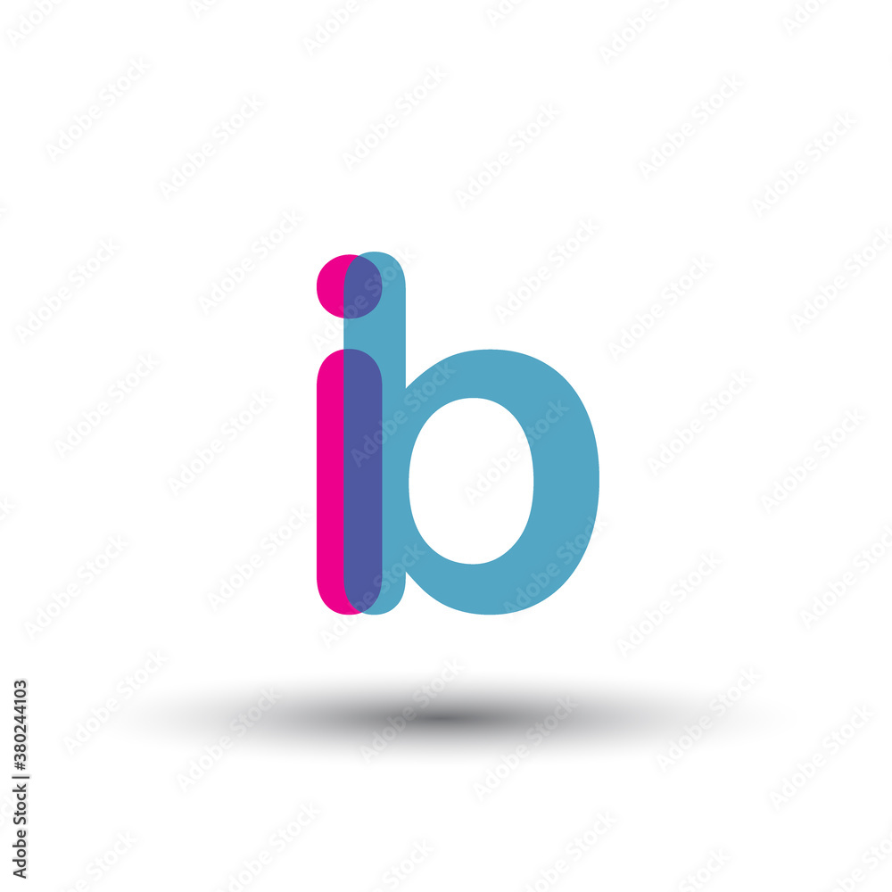 initial logo IB lowercase letter, blue and pink overlap transparent ...