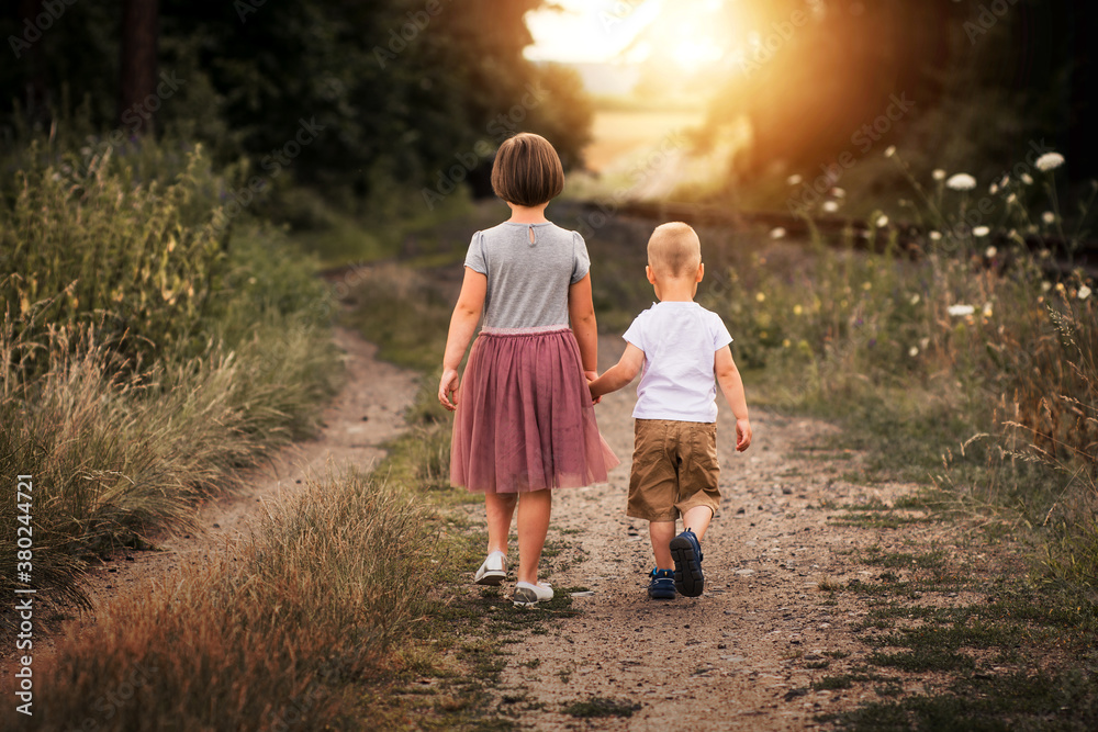 Brother And Sister Walking