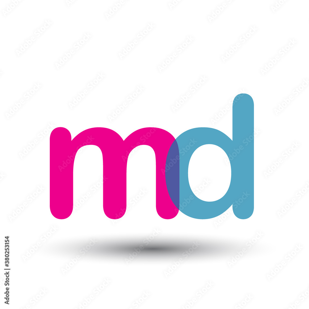 initial logo MD lowercase letter, blue and pink overlap transparent ...