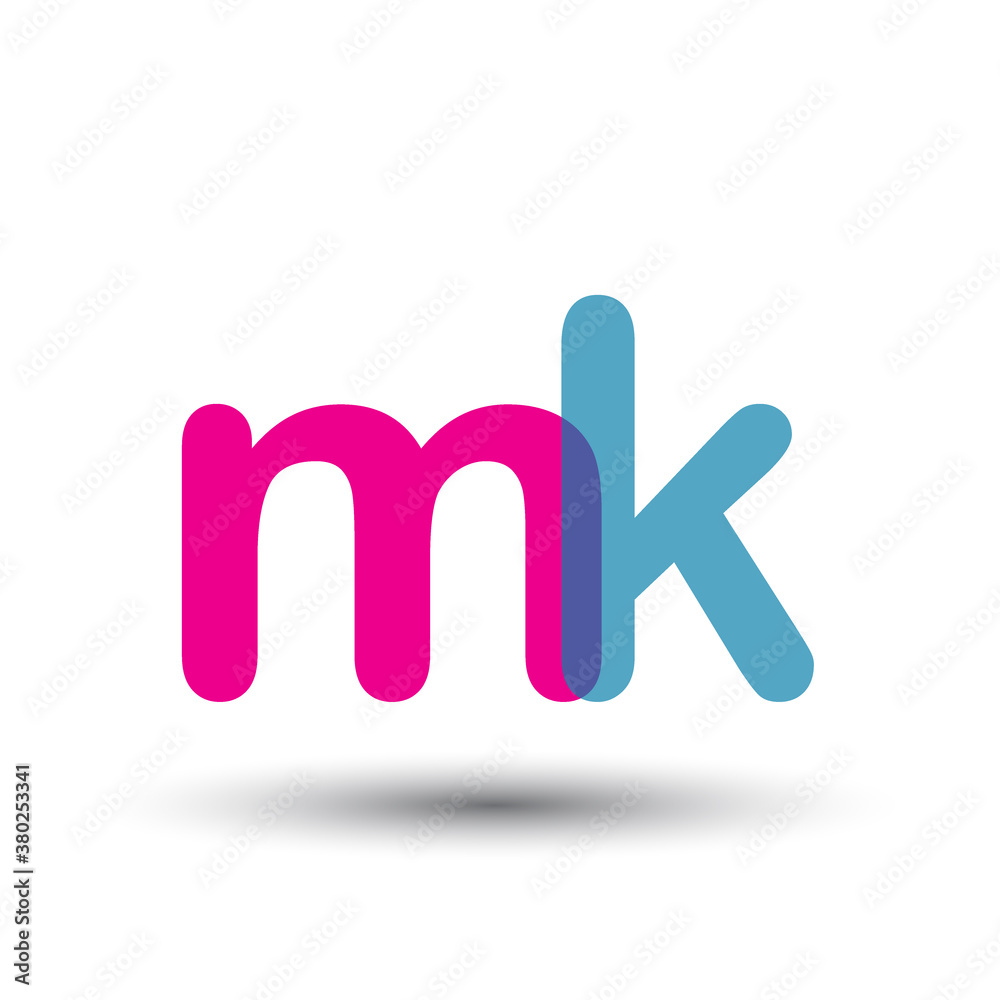 initial logo MK lowercase letter, blue and pink overlap transparent ...