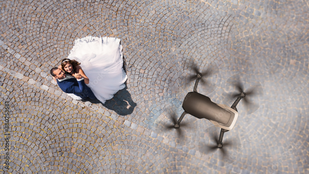 Sensual portrait of a young couple - photographed from above, with the ...