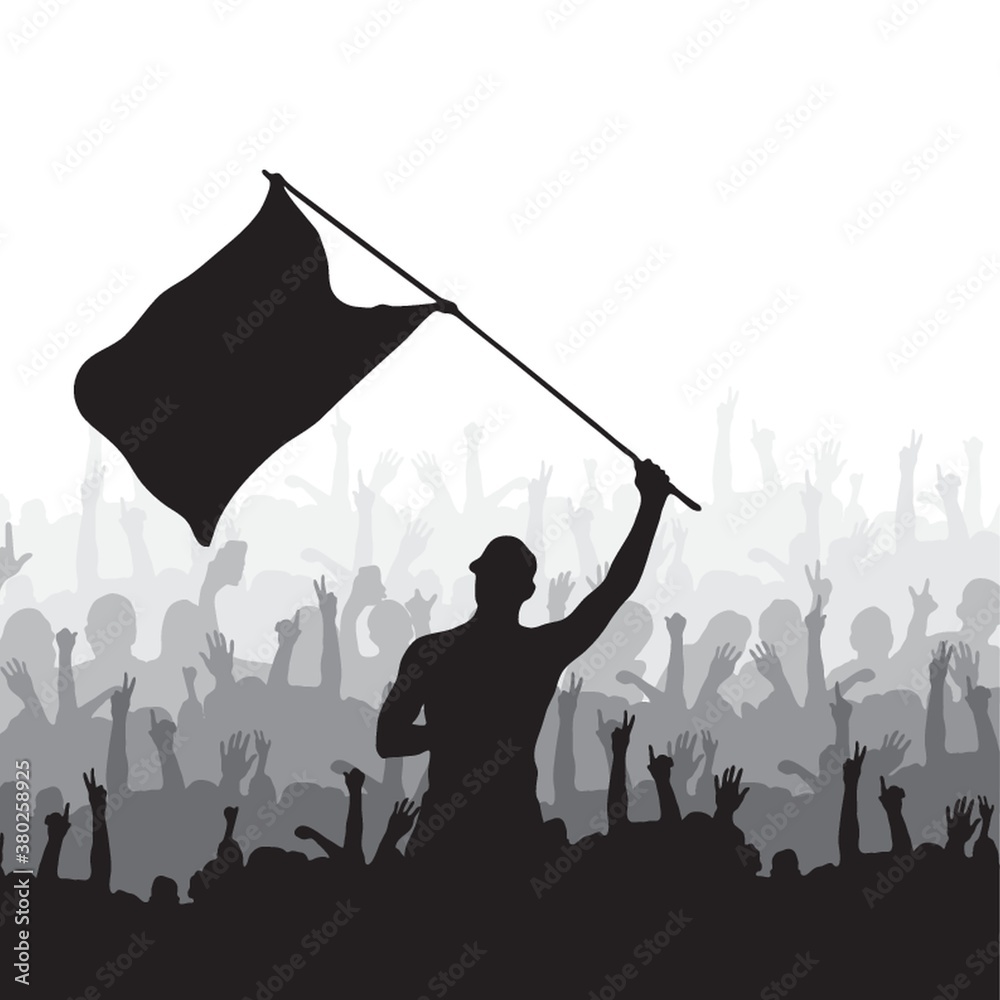 Man waving flag and crowd cheering Stock Vector | Adobe Stock
