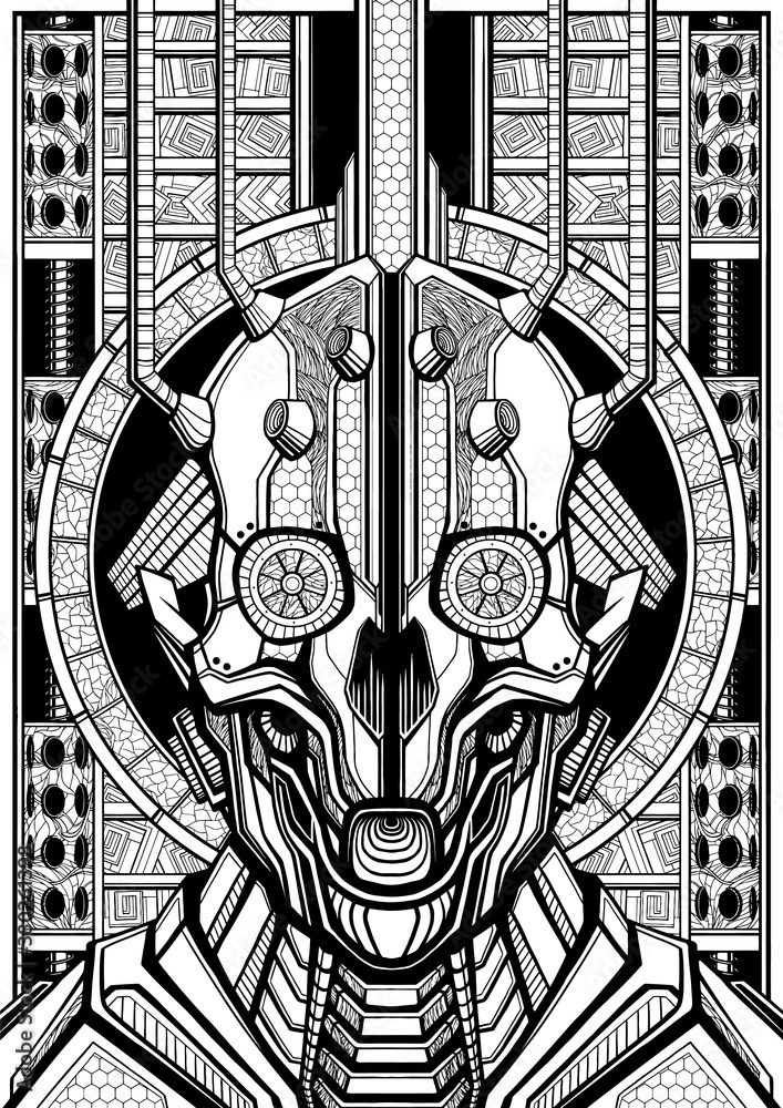 Mechanic character in armor, face of cyborg close-up, robot with head ...