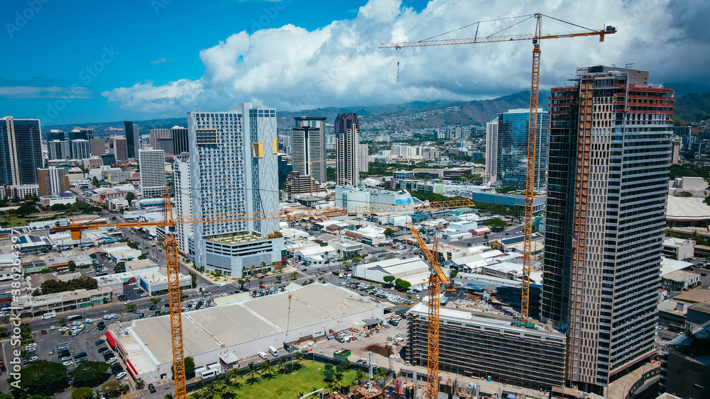 Aerial Luxury apartments by the sea under construction , Ward Centre ...