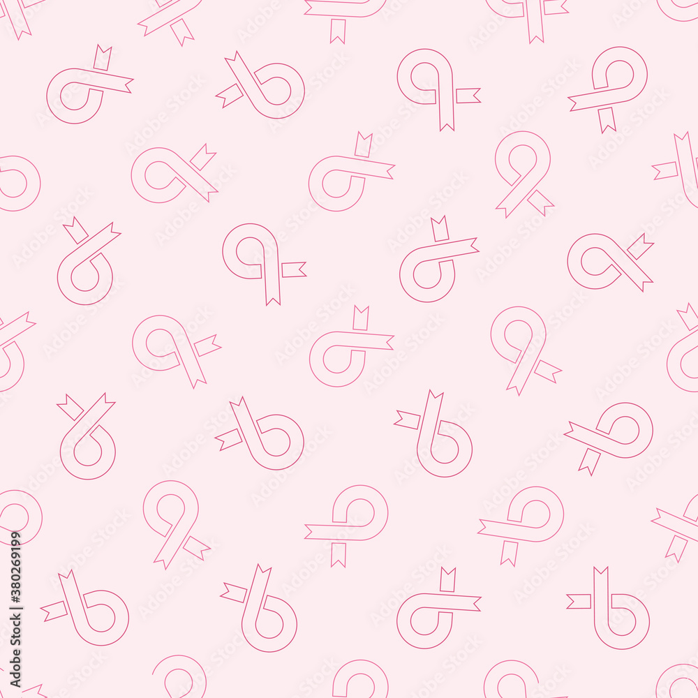 Pink ribbon thin line silhouettes seamless pattern for greeting cards ...