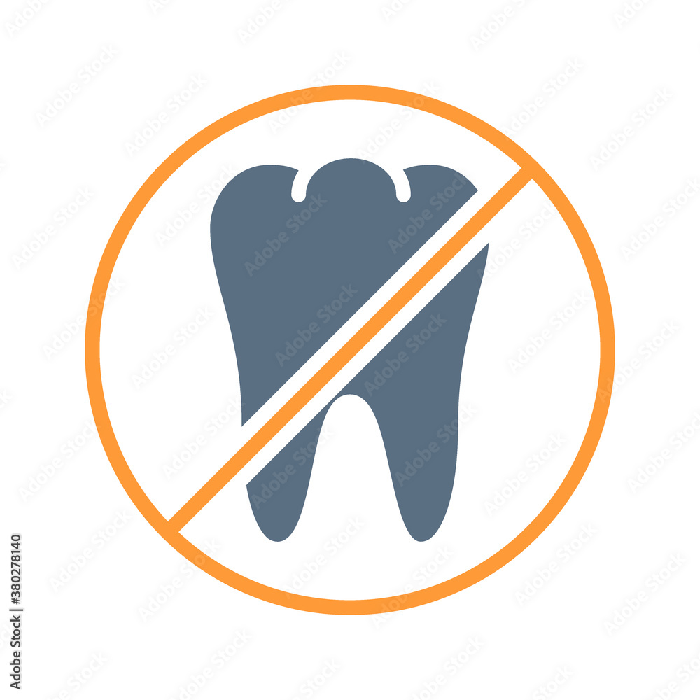 Tooth with prohibition sign colored icon. Transplantation, amputation ...
