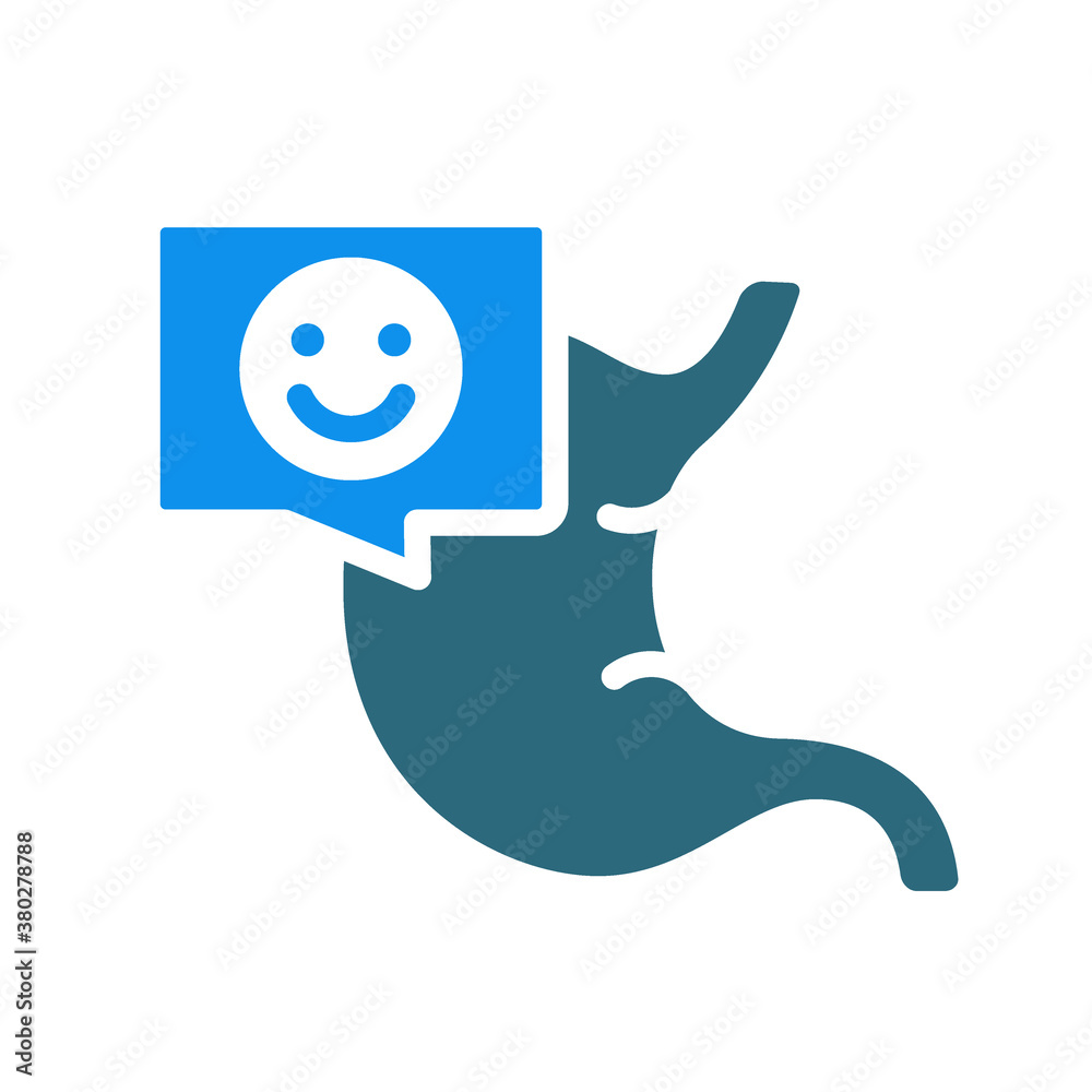 Stomach with happy face in chat bubble colored icon. Healthy ...