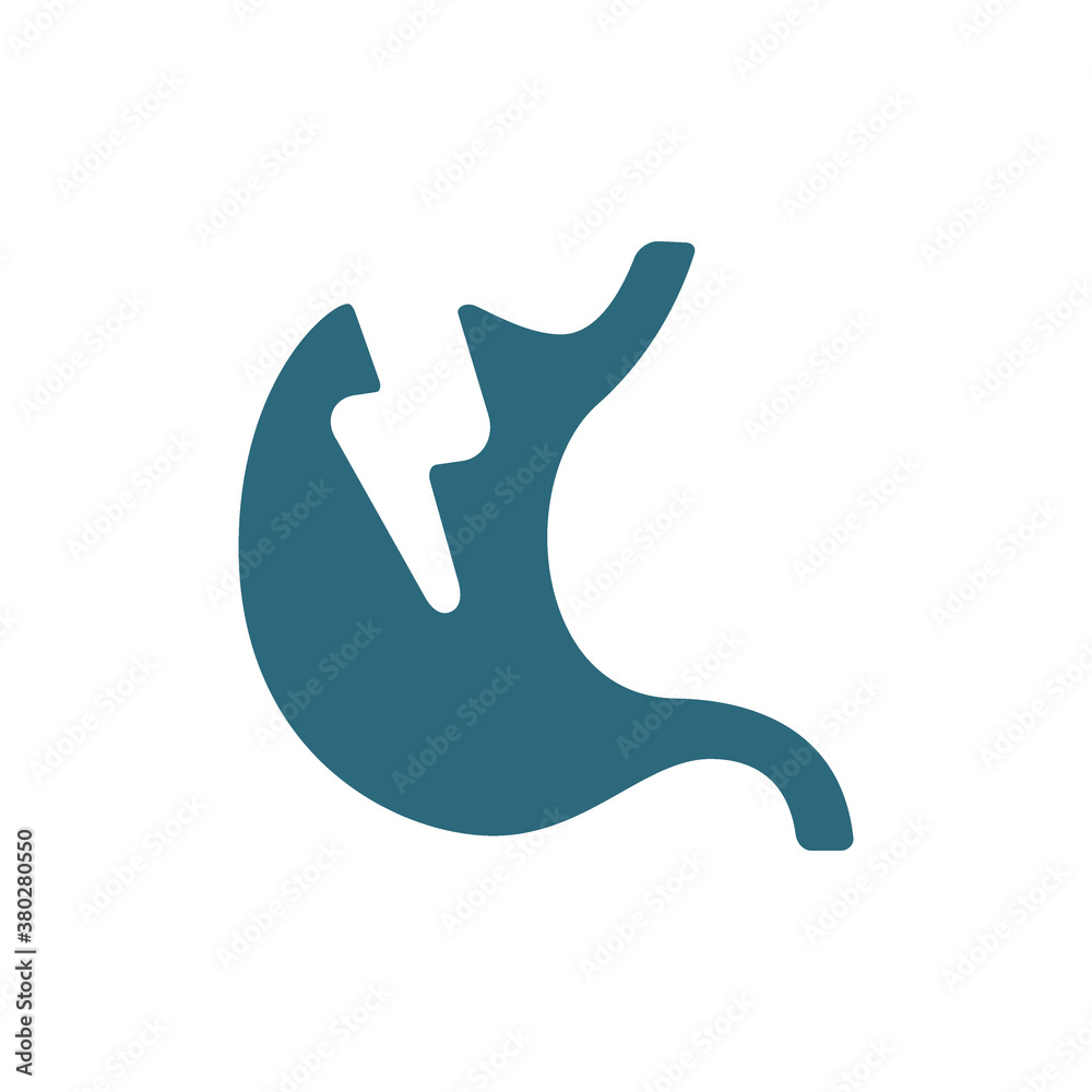Stomach with acute pain colored icon. Danger of gastrointestinal tract ...