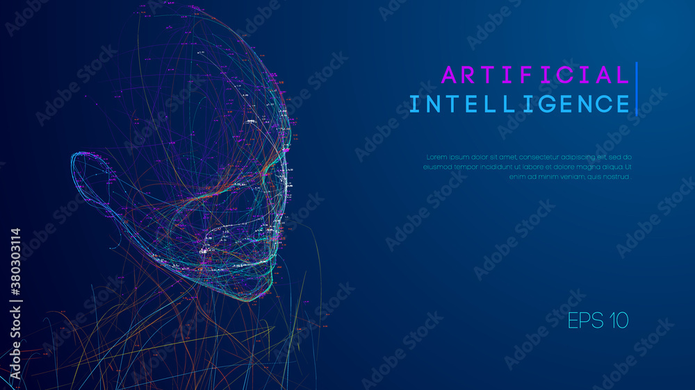 Ai digital brain. Artificial intelligence concept. Human head in robot ...