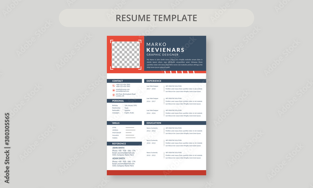 Beautiful CV / Resume template layout Stock Vector | Adobe Stock