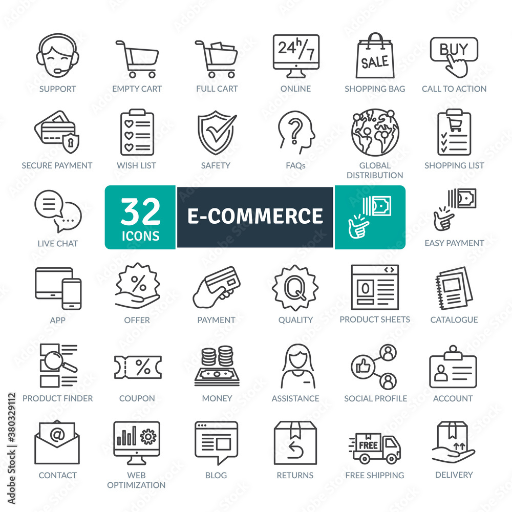 E-commerce Icon Pack. Thin Line and vector trade activities Stock ...