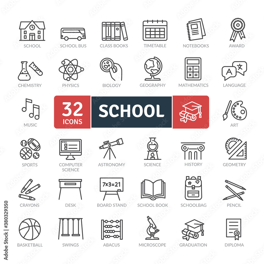 School Icons Pack. Thin line icons set. Flat icon collection set ...