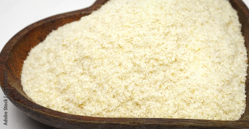 Close-up of a psyllium husk (ispaghula) in a sillium husk, also known ...
