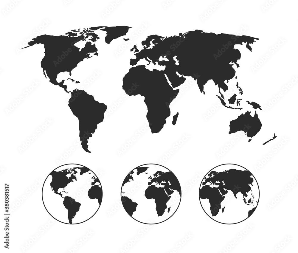 World map high contrast silhouette vector illustration globe Stock ...
