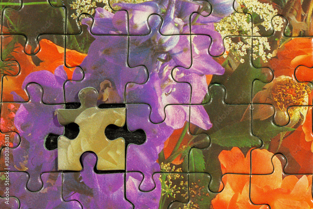Disassembled puzzle with a last wrong piece impossible to fill Stock ...
