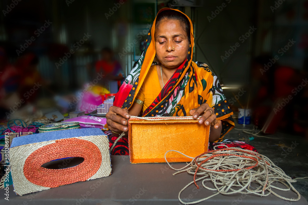 Bangladesh – May 13, 2018: A Group of some Handicraft maker woman is ...