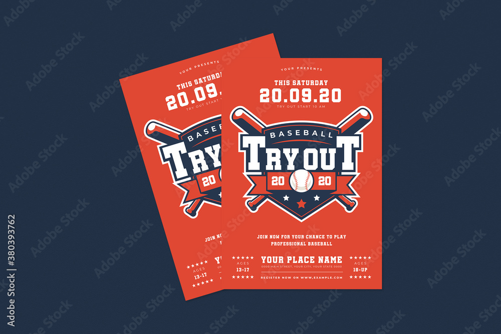 Baseball Tryout Flyer Template Stock Vector | Adobe Stock