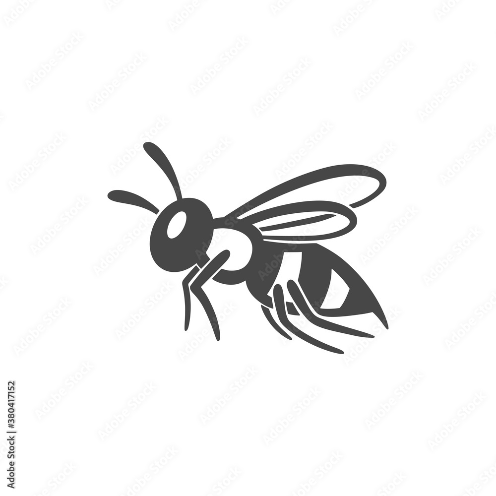 Wasp flat line icon. Black silhouette of an insect Isolated on a white ...